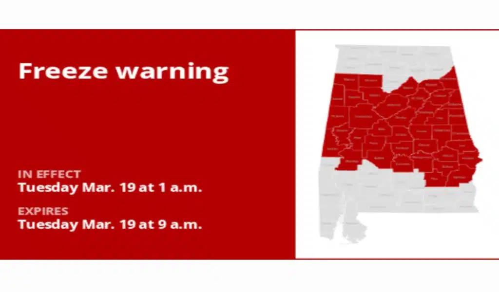A Freeze Warning Will Be Issued For North Alabama On Friday.